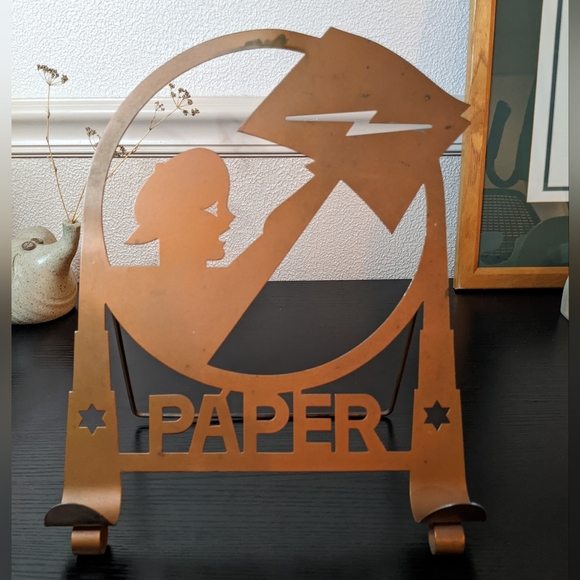 Vintage | Accents | Vtg 93s Paper Holder Newspaper Boy Cutout Metal ...